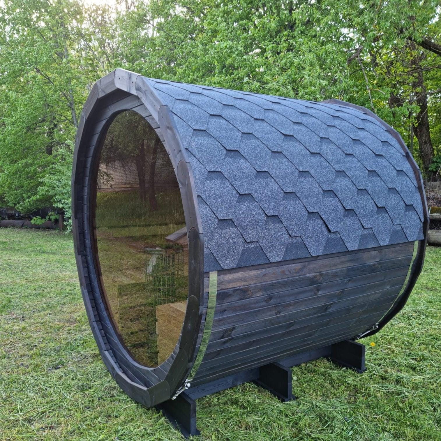 220cm Outdoor Barrel Sauna | Thermowood | Wood-Fired | Layzee Living