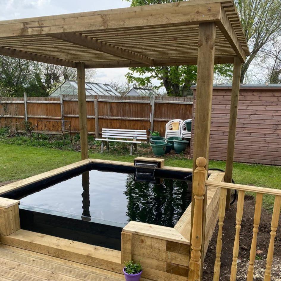 Durable Wooden Sleeper Koi Pond with Window – 200mm Walls