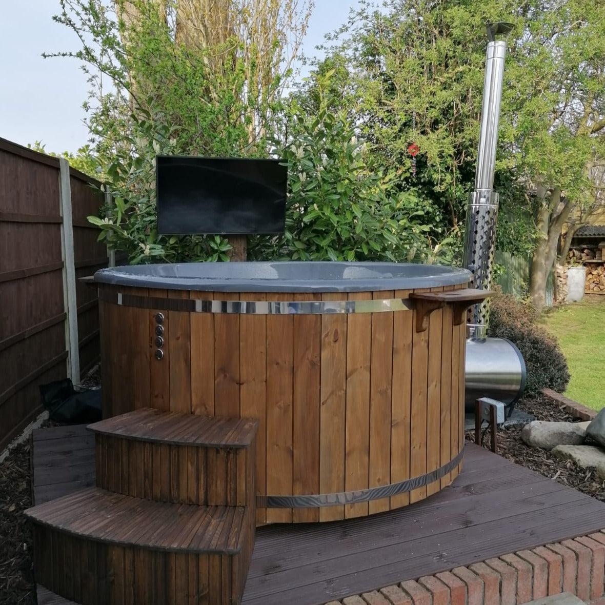 Large 200cm Wood Fired Hot Tub | External Heater | Fibreglass Liner ...