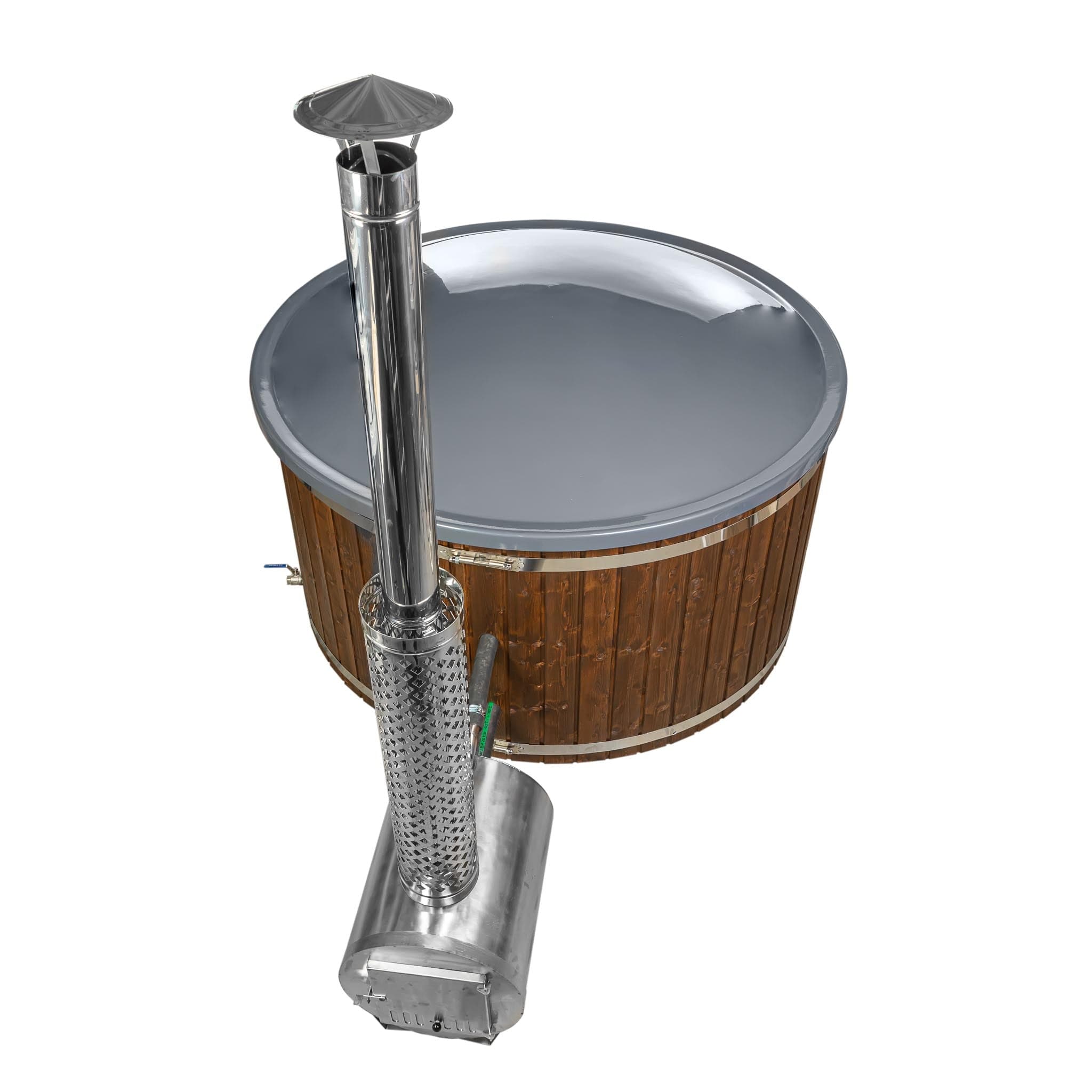 "René" XL 225cm Wood Fired Hot Tub | External Heater | Fibreglass Line ...