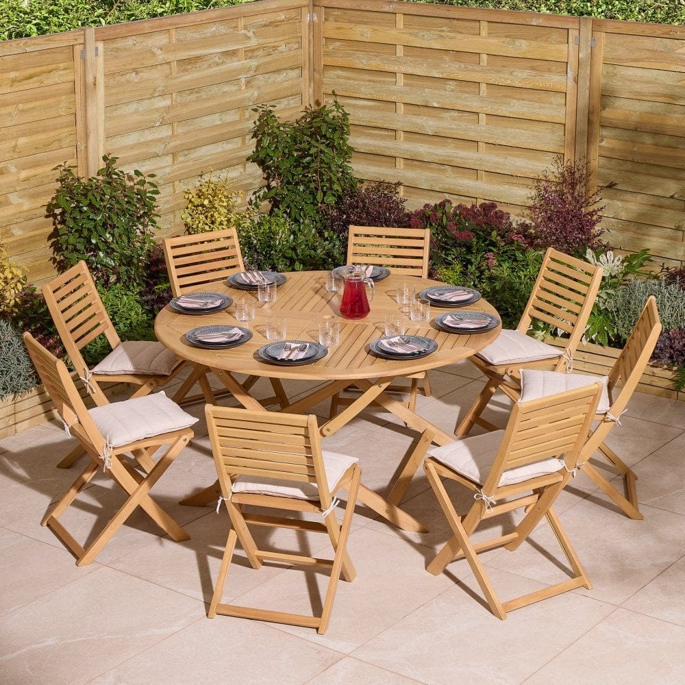 Foldable 8-Seat Round Dining Set with Cushions - Comfort & Style ...