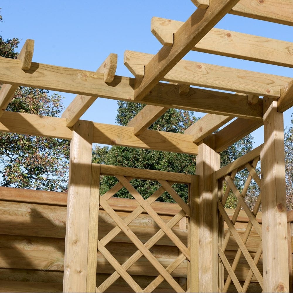 Corner Garden Arbour | Square Pergola Roof & side trellis | Tanalised ...