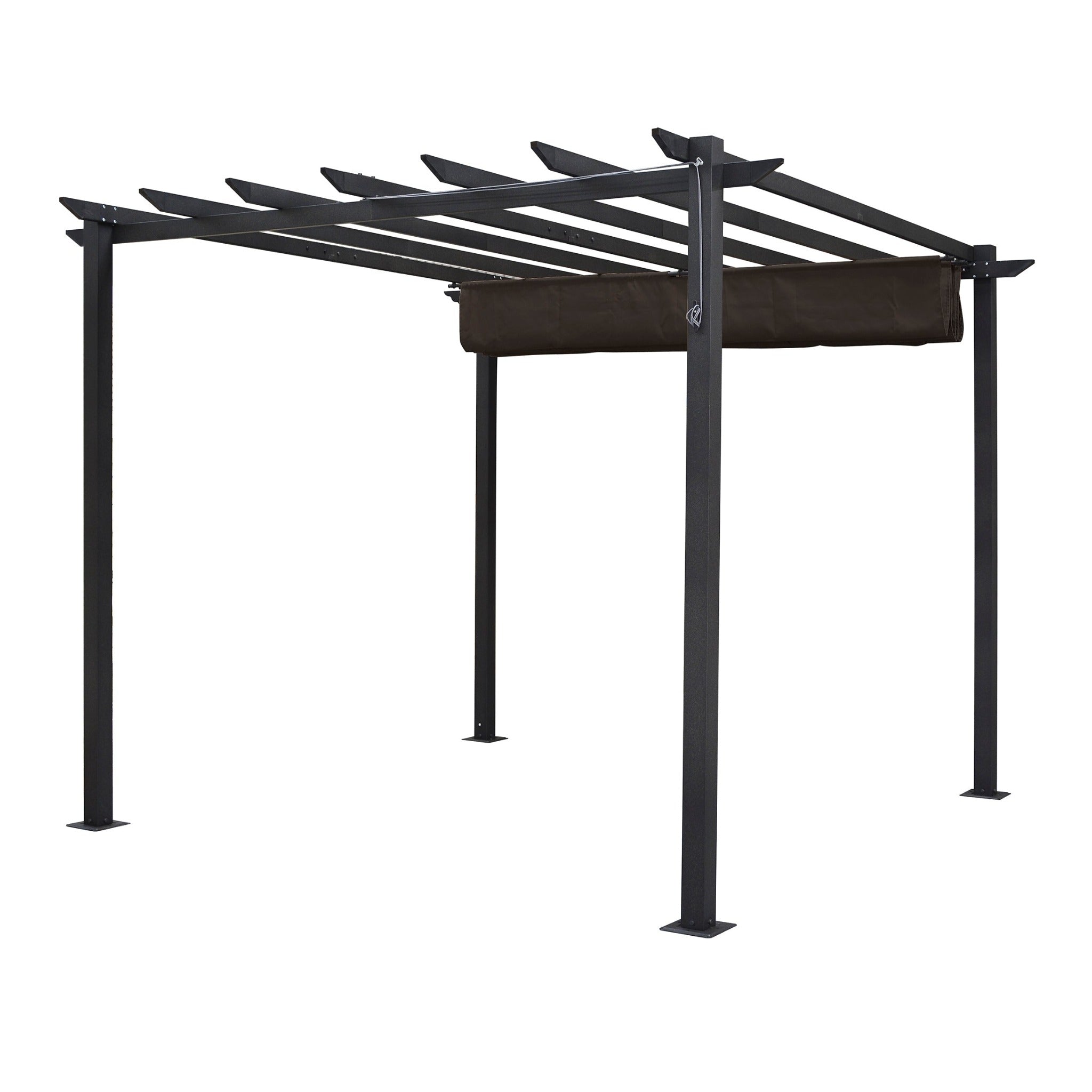 Aluminium Pergola with Retractable Polyester Roof, Gun-Metal Grey, 2 s ...