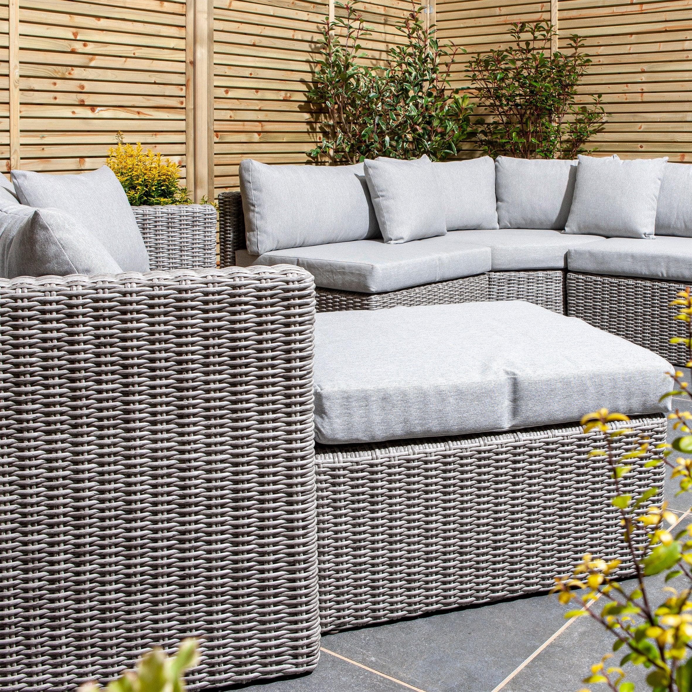 Melody Corner Sofa with Rising Table and 3 Stools in Grey Rattan ...